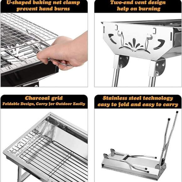 Uten | Party Supplies | Barbecue Charcoal Grill Stainless Steel Folding Portable Bbq Tool Kits ...